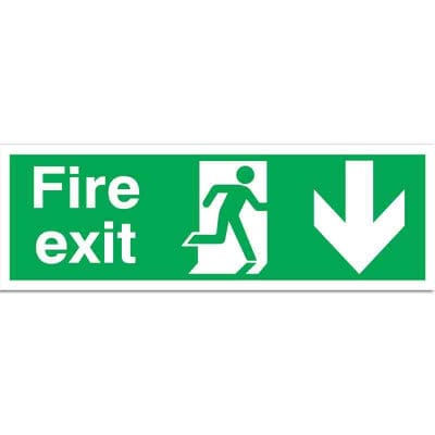 Fire Exit Run Man Arrow Down Rigid 150 x 450mm