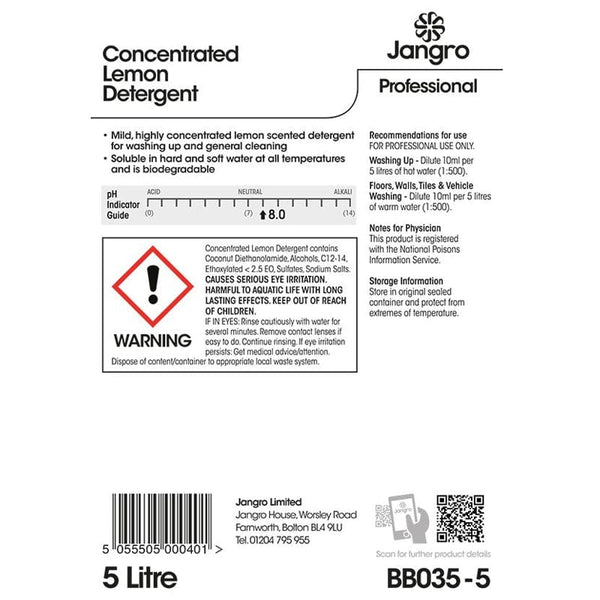 Jangro Concentrated Lemon Detergent 5L